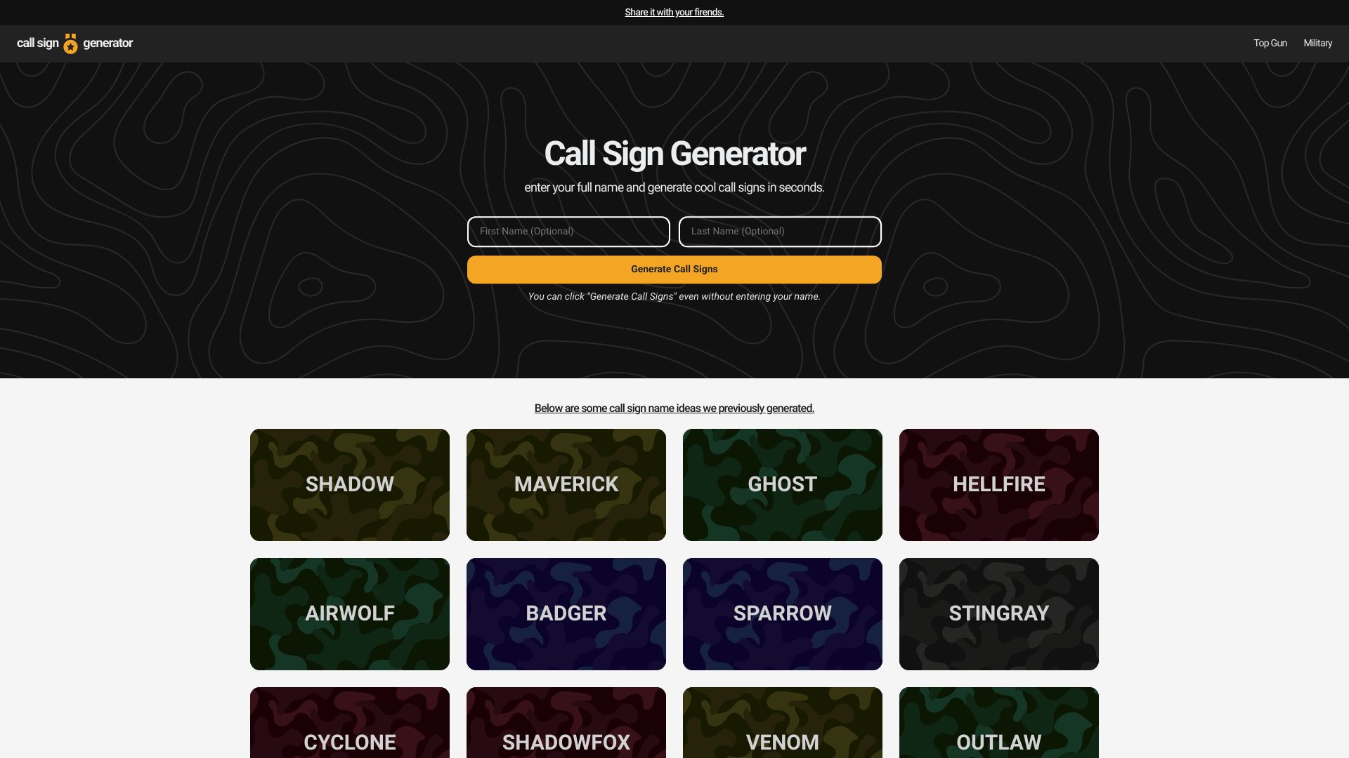 Generate Unique Call Signs Instantly | Find Your AI Tools